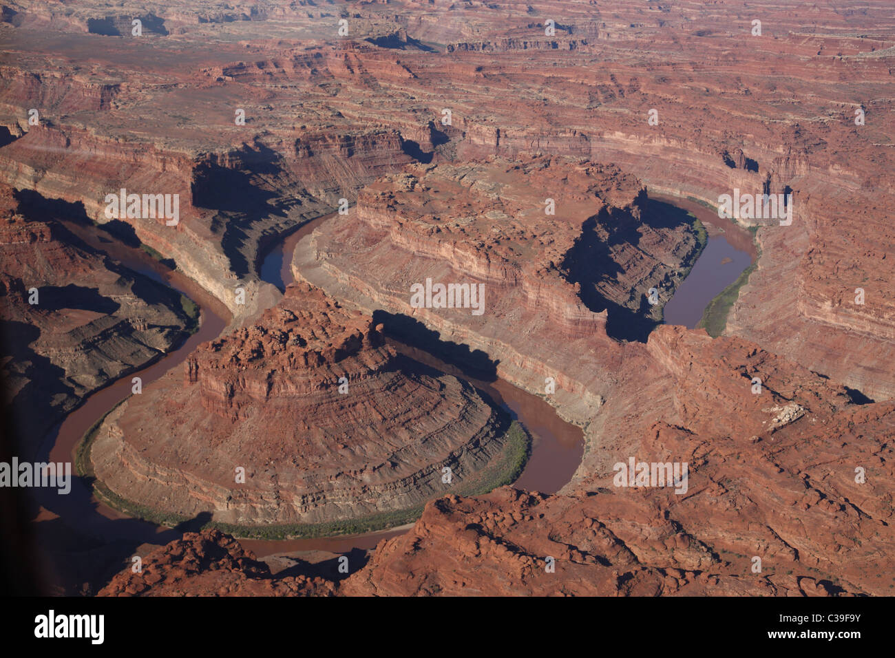 Aerial view of 8-shaped river bend at Canyonlands NP, Utah, USA Stock ...