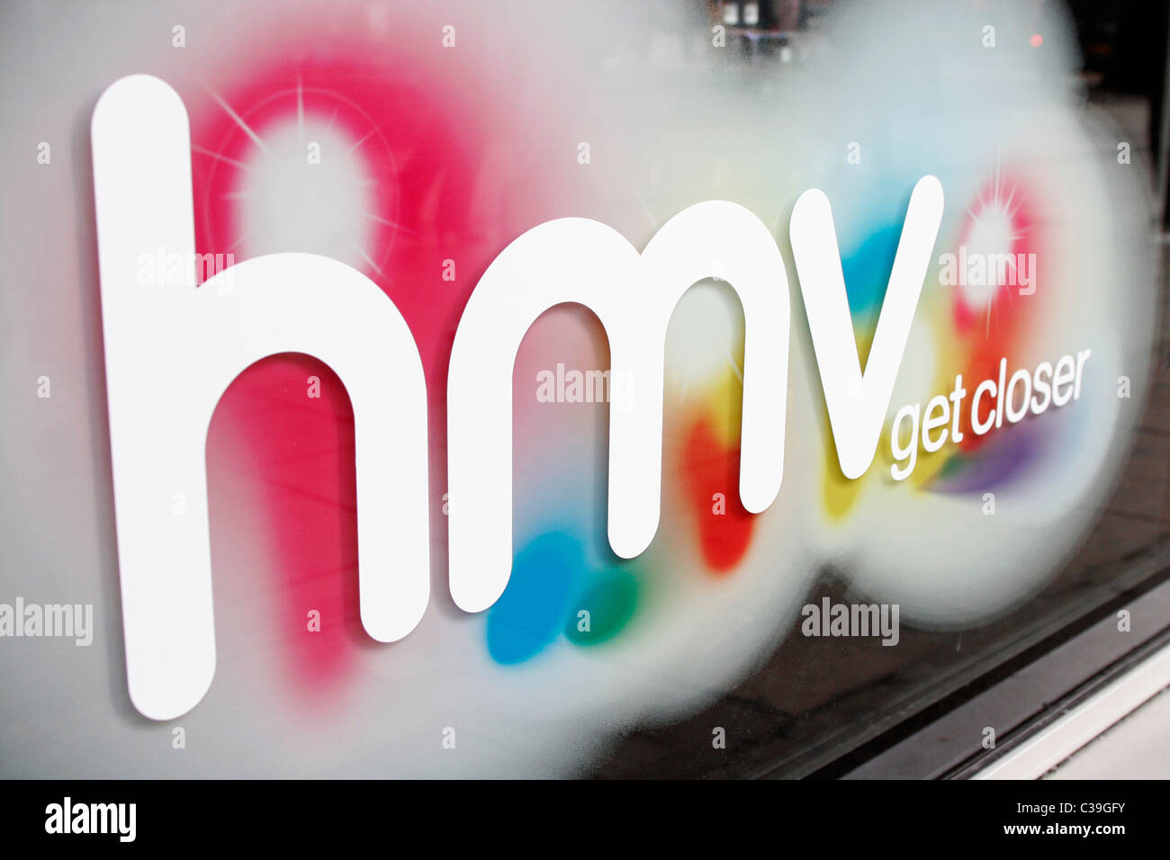 HMV branding on the exterior of a store window Stock Photo - Alamy