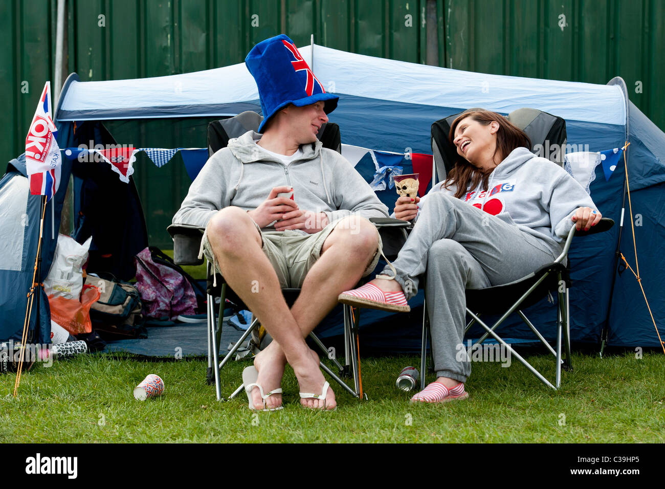 Dennis Hunt and Lisa Harrison camp at Camp Royale on Clapham Common in ...