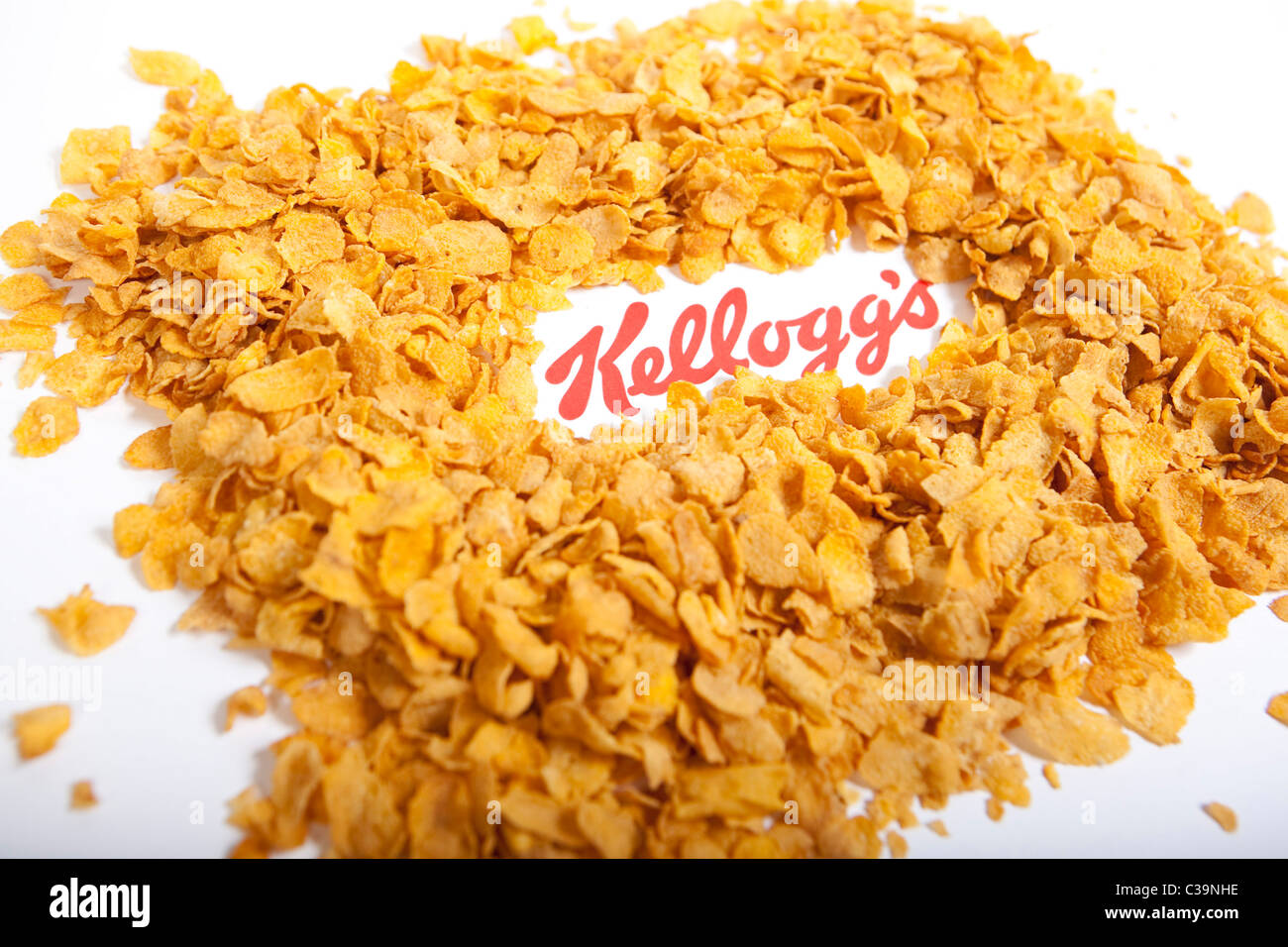 Illustrative image of the Kellogg's logo and famous branded corn flakes ...