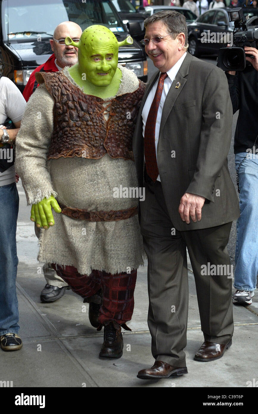 Regis Philbin dressed as Shrek outside the Ed Sullivan Theater for the ...