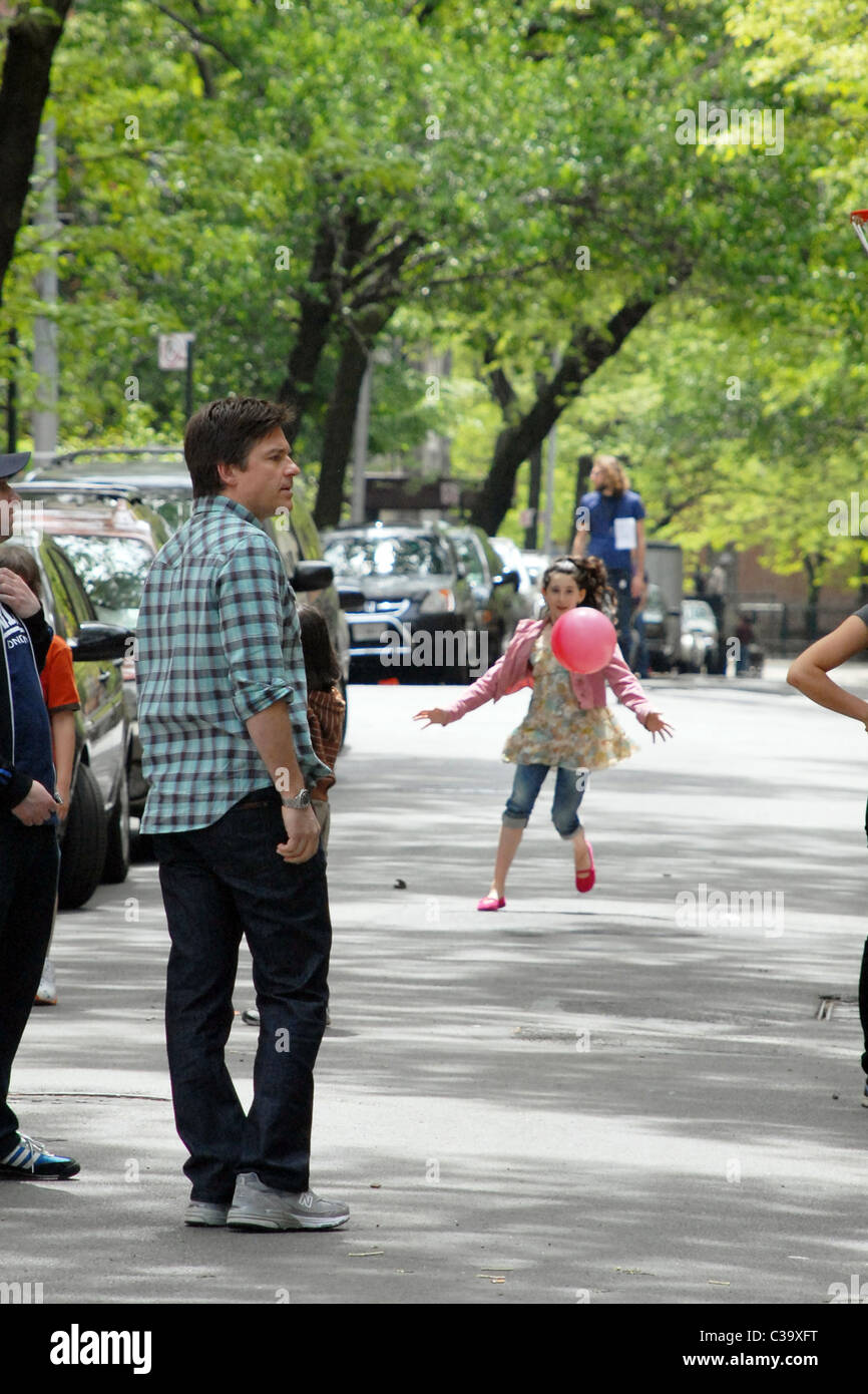 Jason Bateman films a scene for his new film 'The Baster' New York City ...