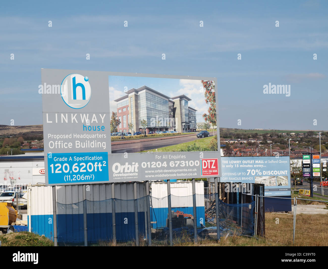 Sign showing the proposed development of Linkway House adjacent to ...