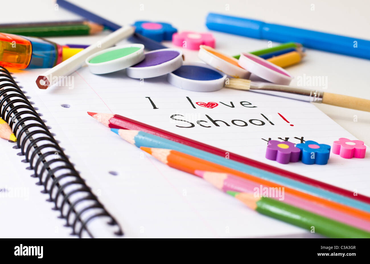 Things for school on white background Stock Photo - Alamy