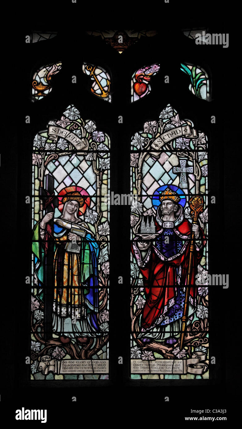A stained glass window depicting Saints Helena and Chad, All Saints ...