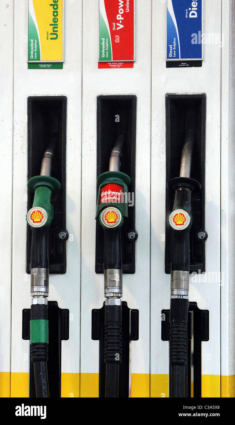 Shell petrol pumps at a Shell petrol station Stock Photo - Alamy
