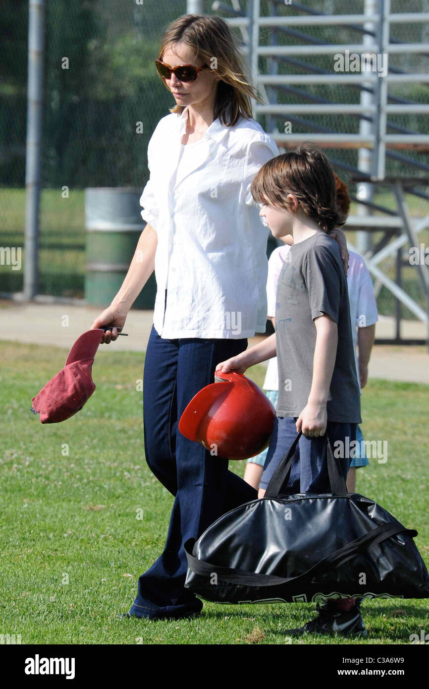 Calista Flockhart and her son, Liam, leaving a Brentwood park after a ...