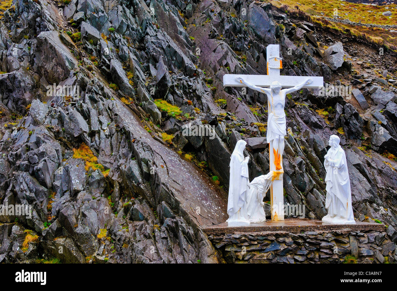 Alabaster Christian Statues on the coast road of the Dingle peninsula ...