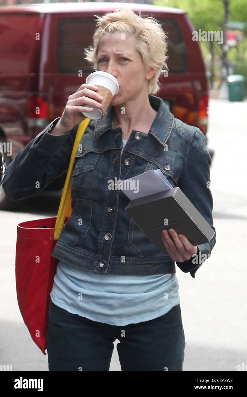 The Sopranos' co-star Edie Falco enjoying coffee while out and about in ...