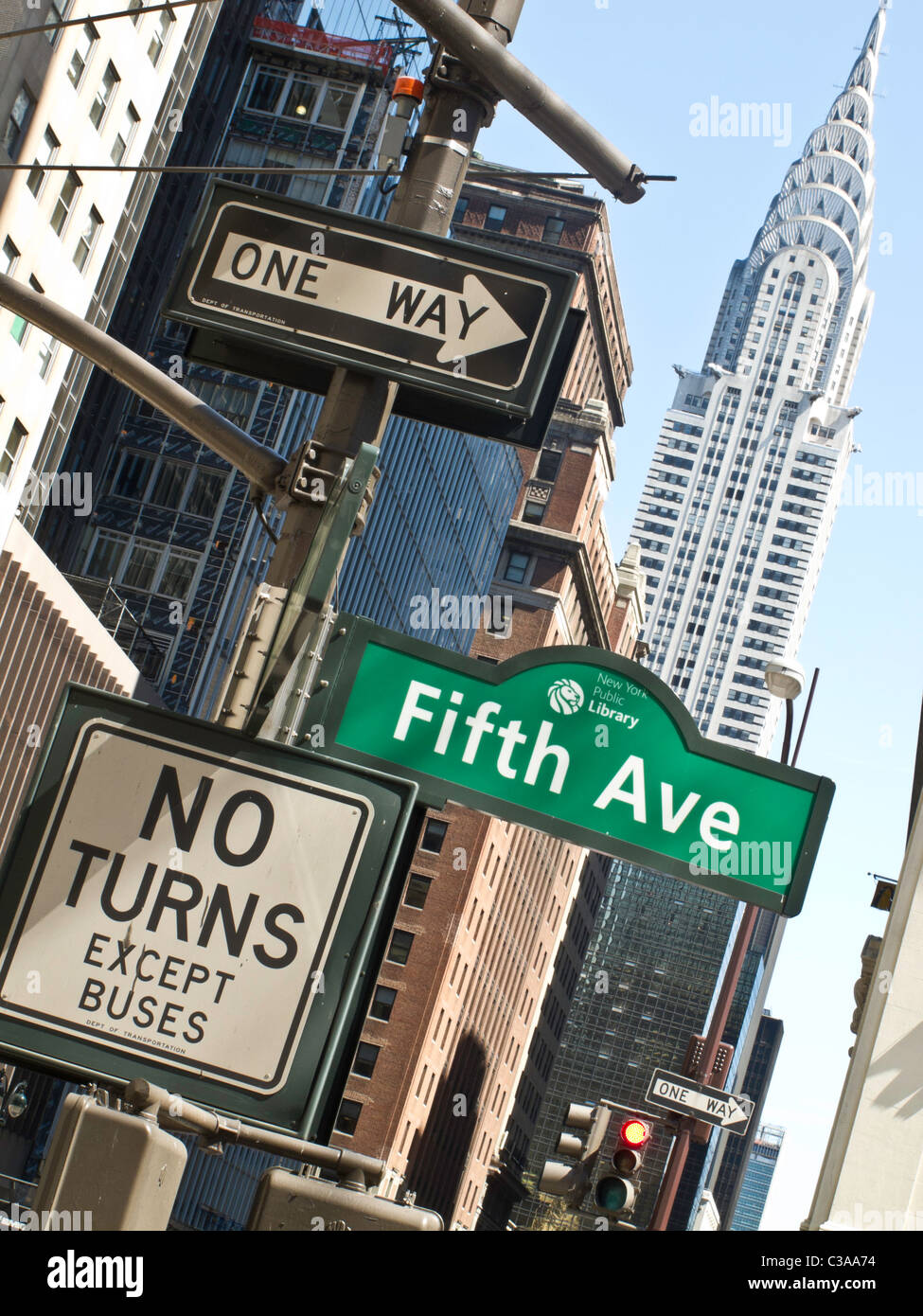 Fifth Avenue Traffic Sign@ 42nd Street w/Chrysler Building, NYC Stock ...