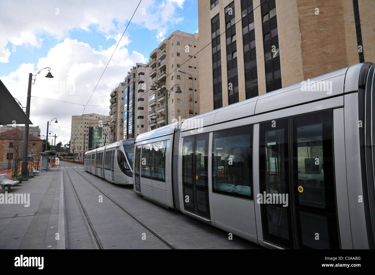 Israel, Jerusalem The newly constructed Light Train rapid urban ...