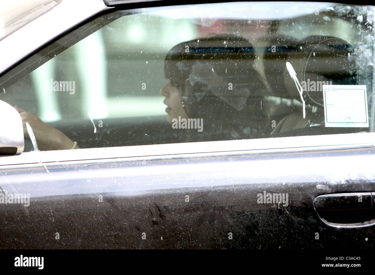 Vanessa Hudgens driving her car, which is covered in bird droppings ...