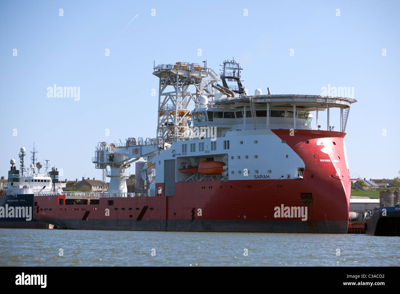 x-bow of deep water well intervention vessel "Sarah" alongside quay at ...