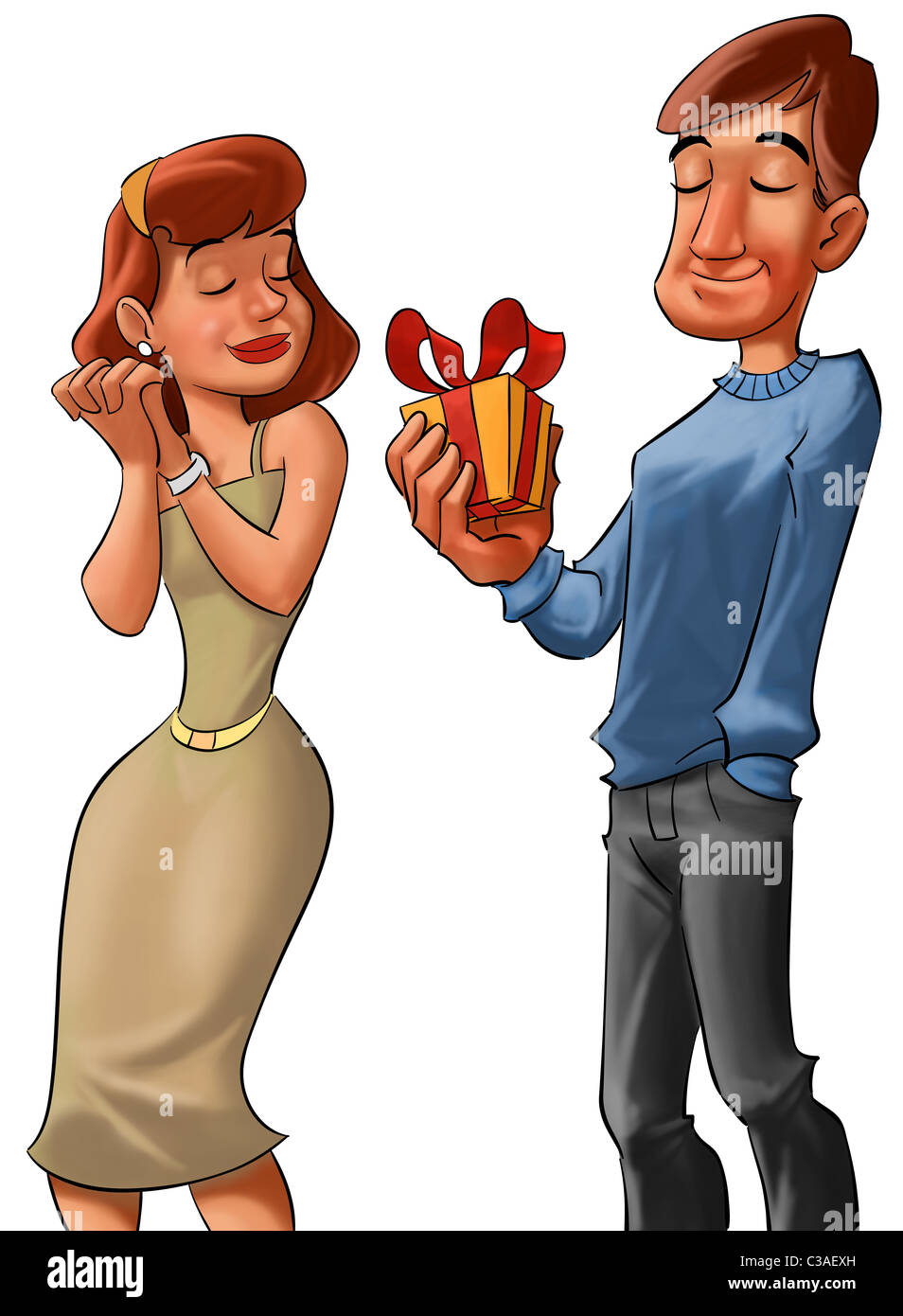 man giving a box with a gift inside to his wife Stock Photo - Alamy