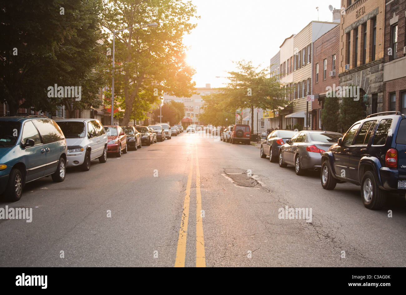 Sunrise on New York City street Stock Photo - Alamy