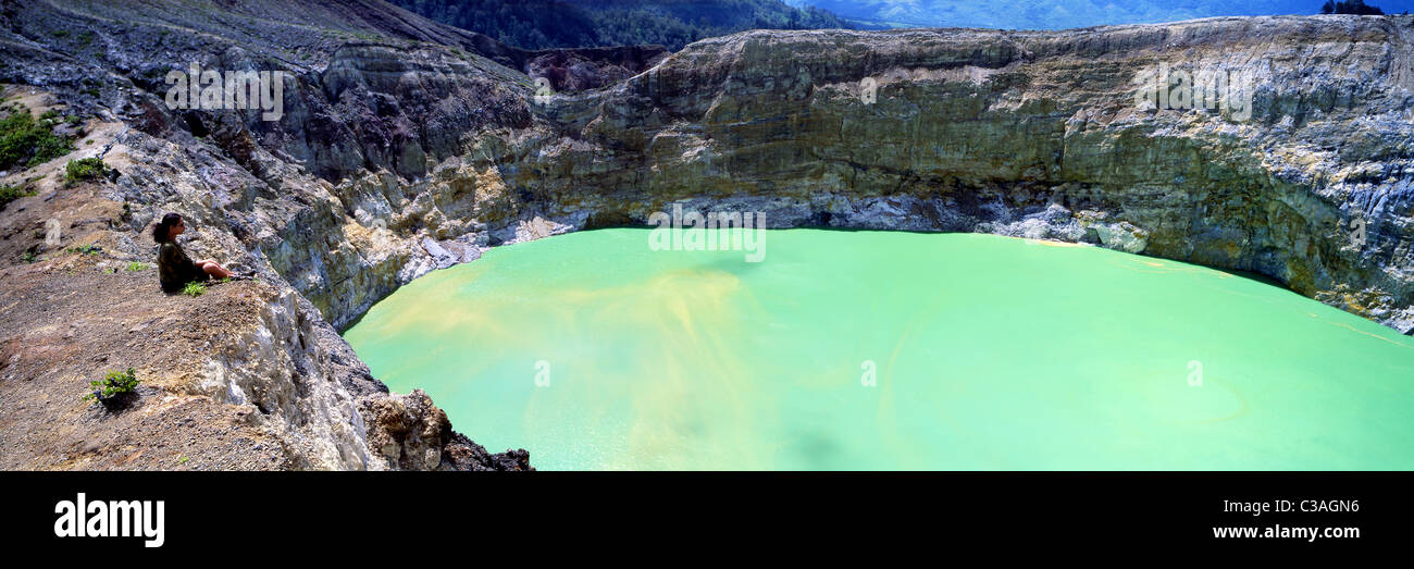 Indonesia, Flores Island, Kelimutu volcano green lake Stock Photo - Alamy