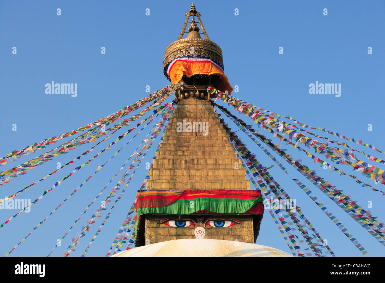 Top of buddhistic stupa in Kathmandu Stock Photo - Alamy