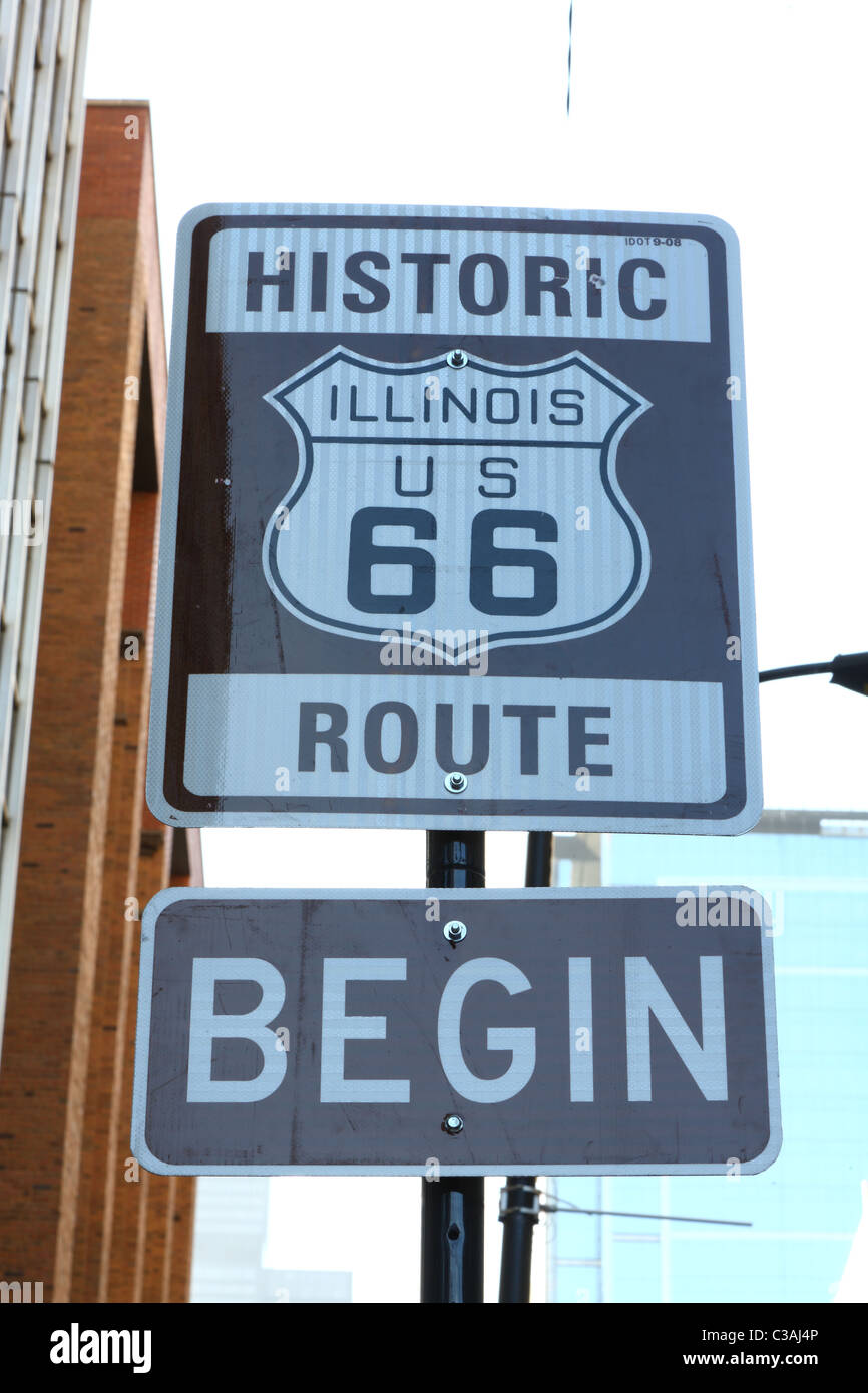 Road sign Begin of Route 66 in Chicago Stock Photo - Alamy