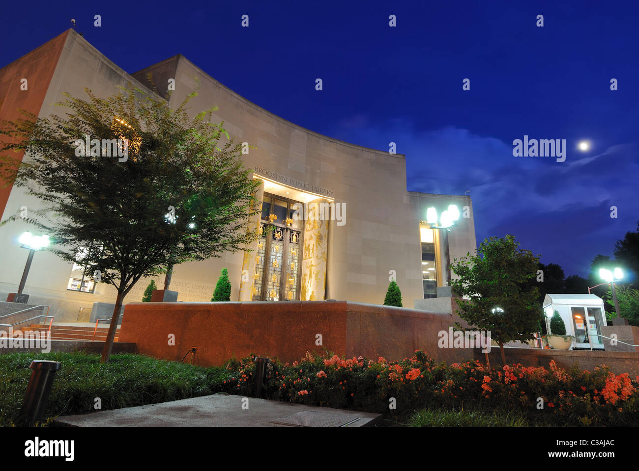 Brooklyn Public Library and dramatic dusk sky in the Borough of ...