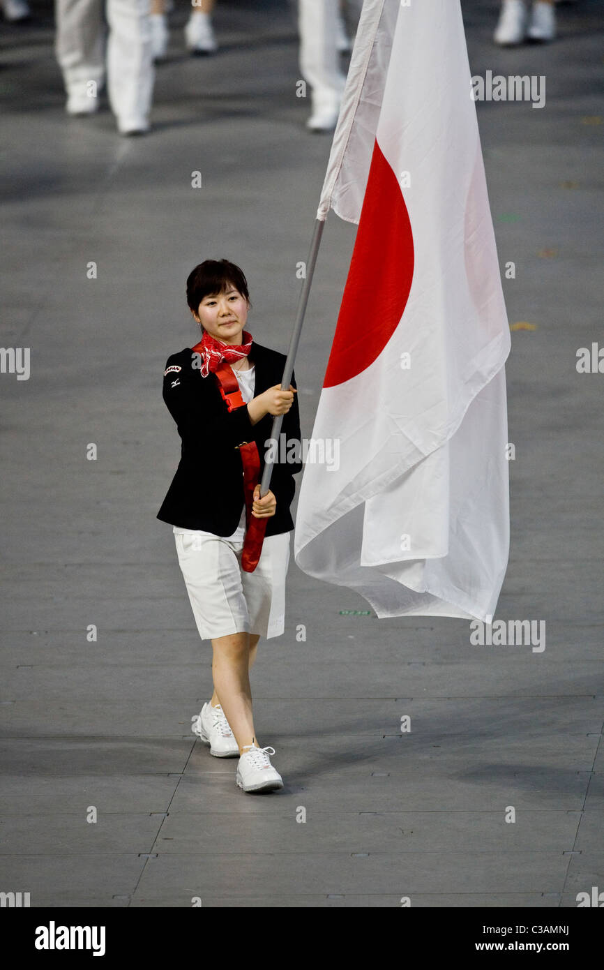 Japanese team marching in at the Opening Ceremonies at the 2008 Olympic ...