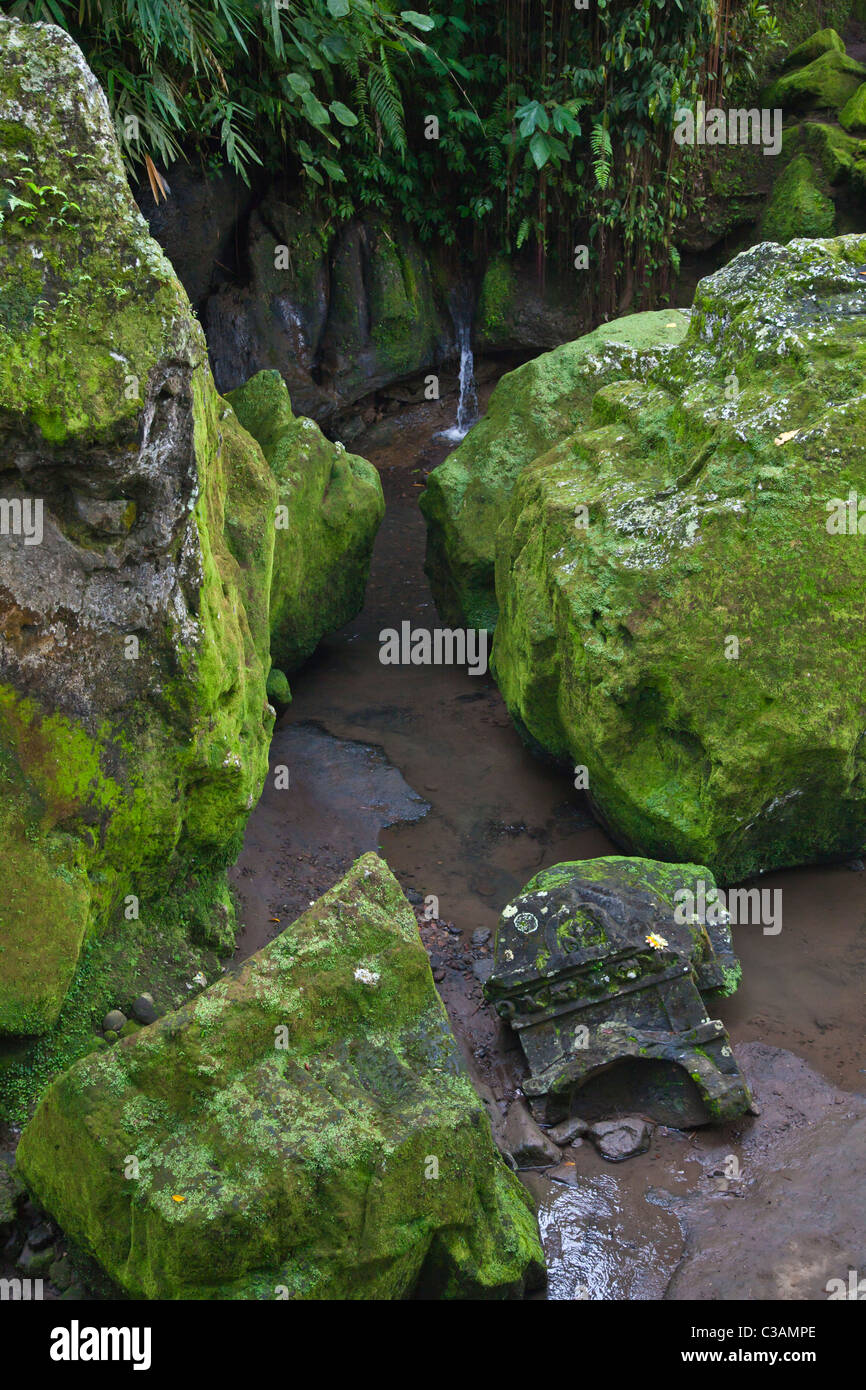 Stone carved ruins at the Hindu shrine GOA GAJAH also known as the ...
