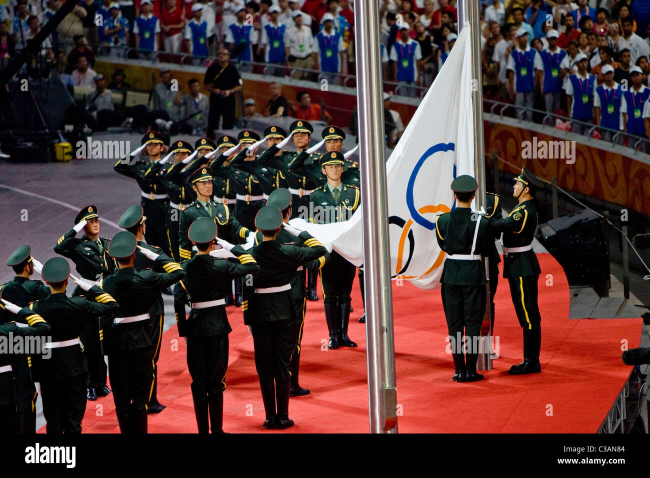 Raising of the Olympic flag at the Opening Ceremonies at the 2008 ...
