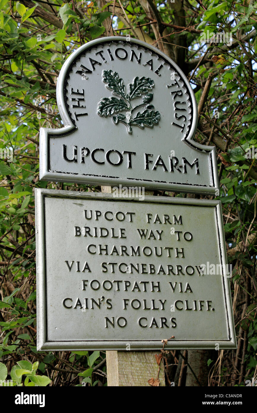 National trust sign post for Upcot Farm, in the British countryside ...
