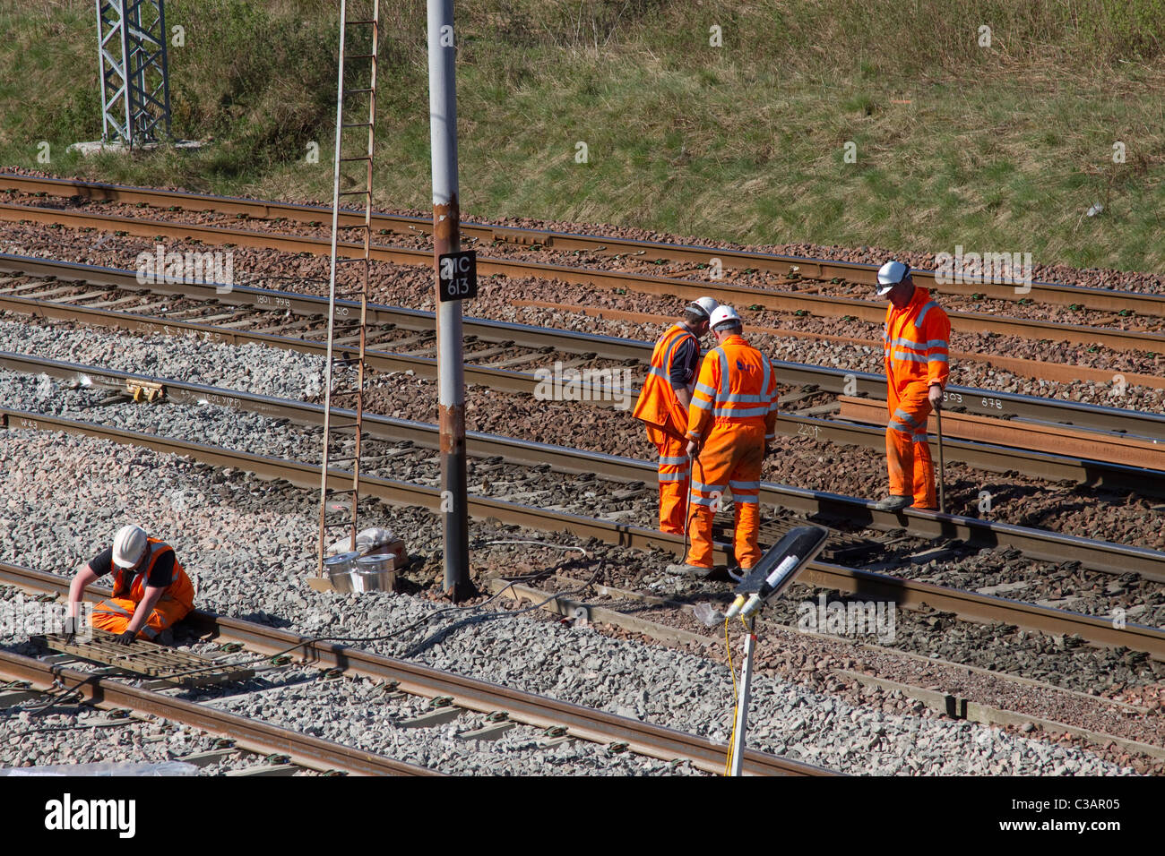 Babcock Rail Engineers repairing railway train lines at Beattock Summit ...