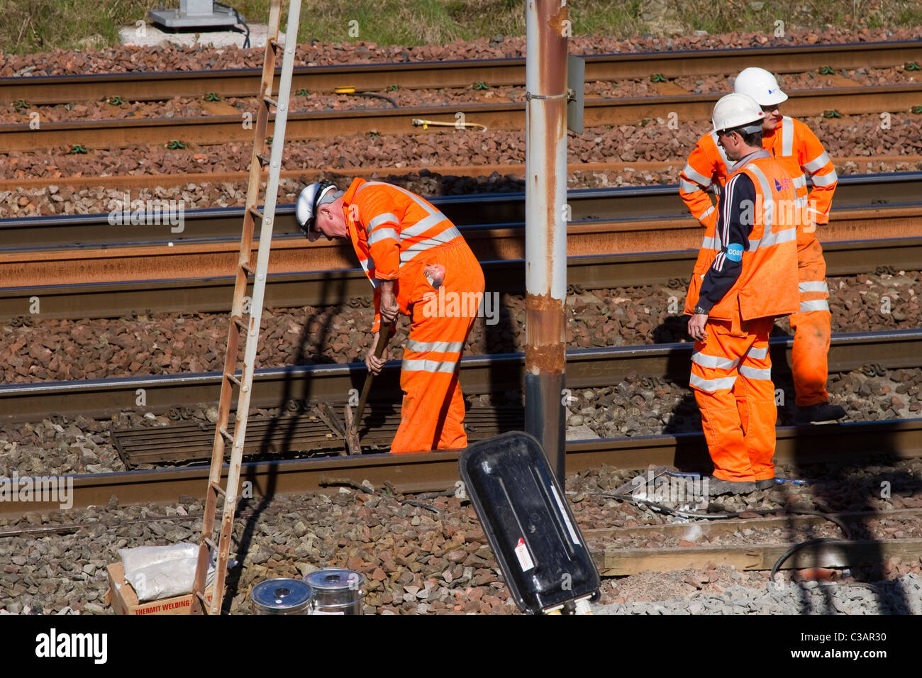 Babcock Rail Engineers repairing railway train lines at Beattock Summit ...