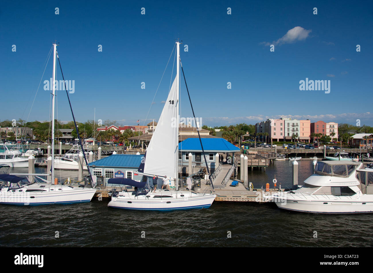 Florida, Amelia Island, Fernandina. Waterfront port area of Fernandina ...
