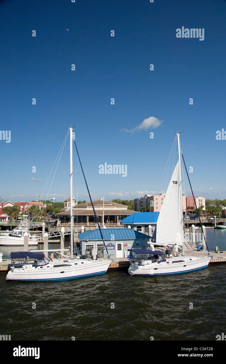Florida, Amelia Island, Fernandina. Waterfront port area of Fernandina ...