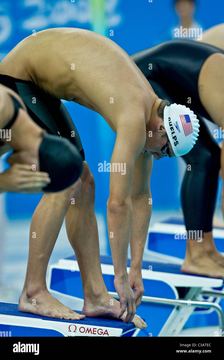 Michael Phelps (USA) about to start his heat of the 400IM at the 2008 ...