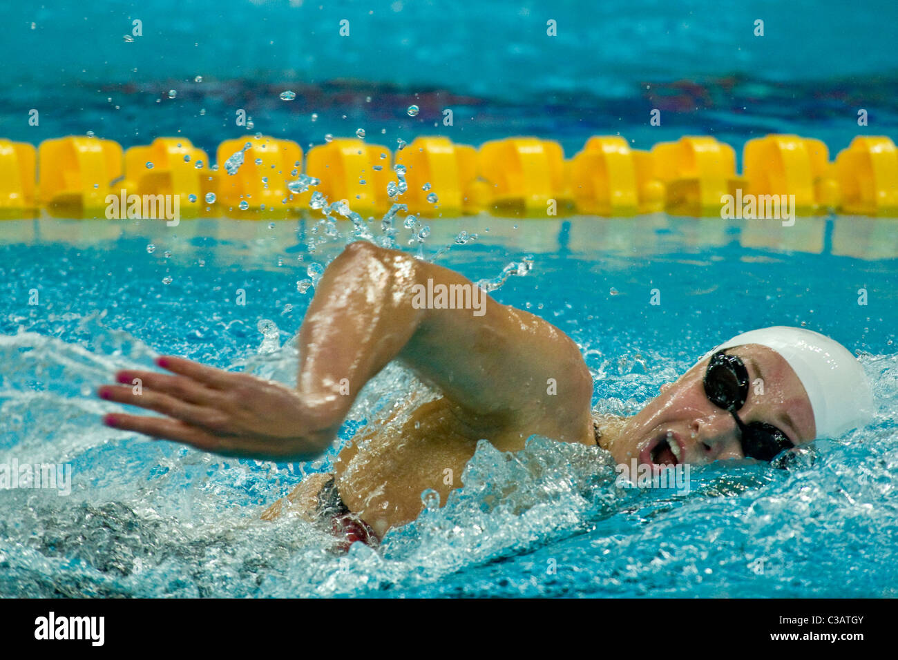 Katie Hoff (USA) competing in the 400m Freestyle swimming competition ...