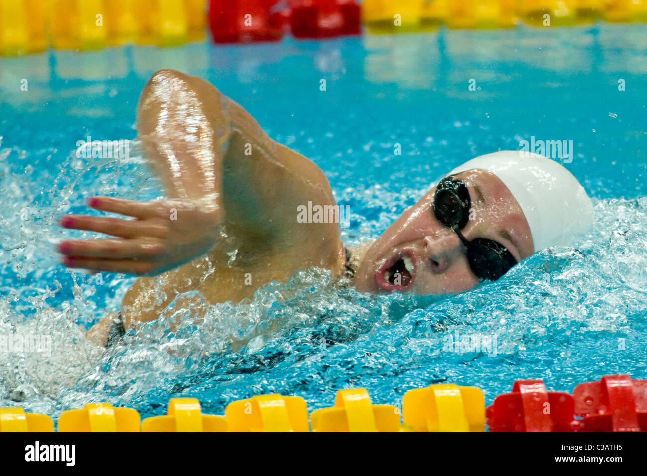 Katie Hoff (USA) competing in the 400m Freestyle swimming competition ...