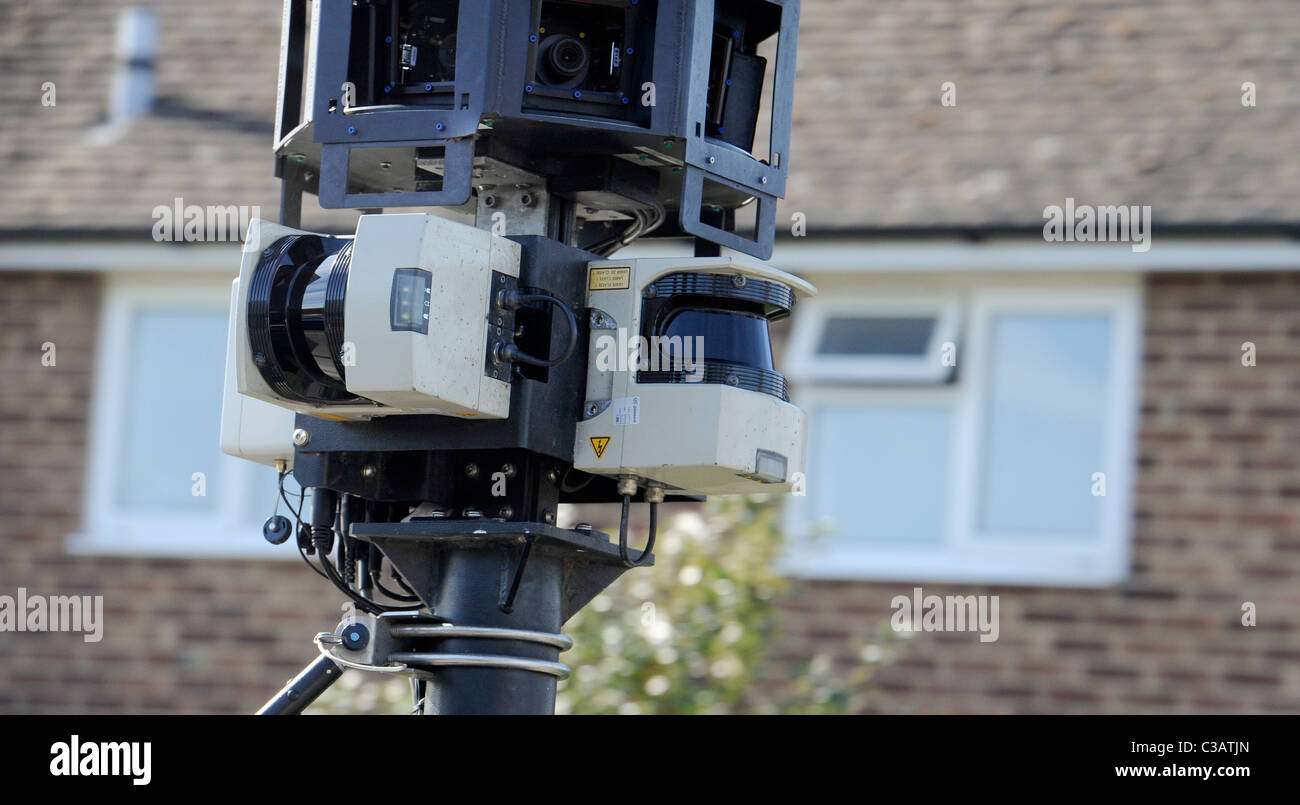 Google street view camera mounted on car roof mapping the village of ...