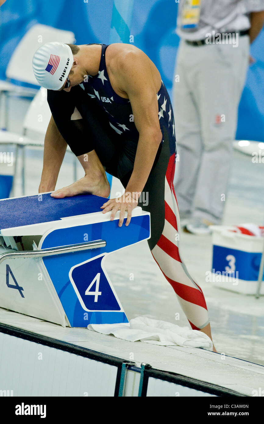 Michael Phelps (USA) competing in the 200 free swimming competition at ...