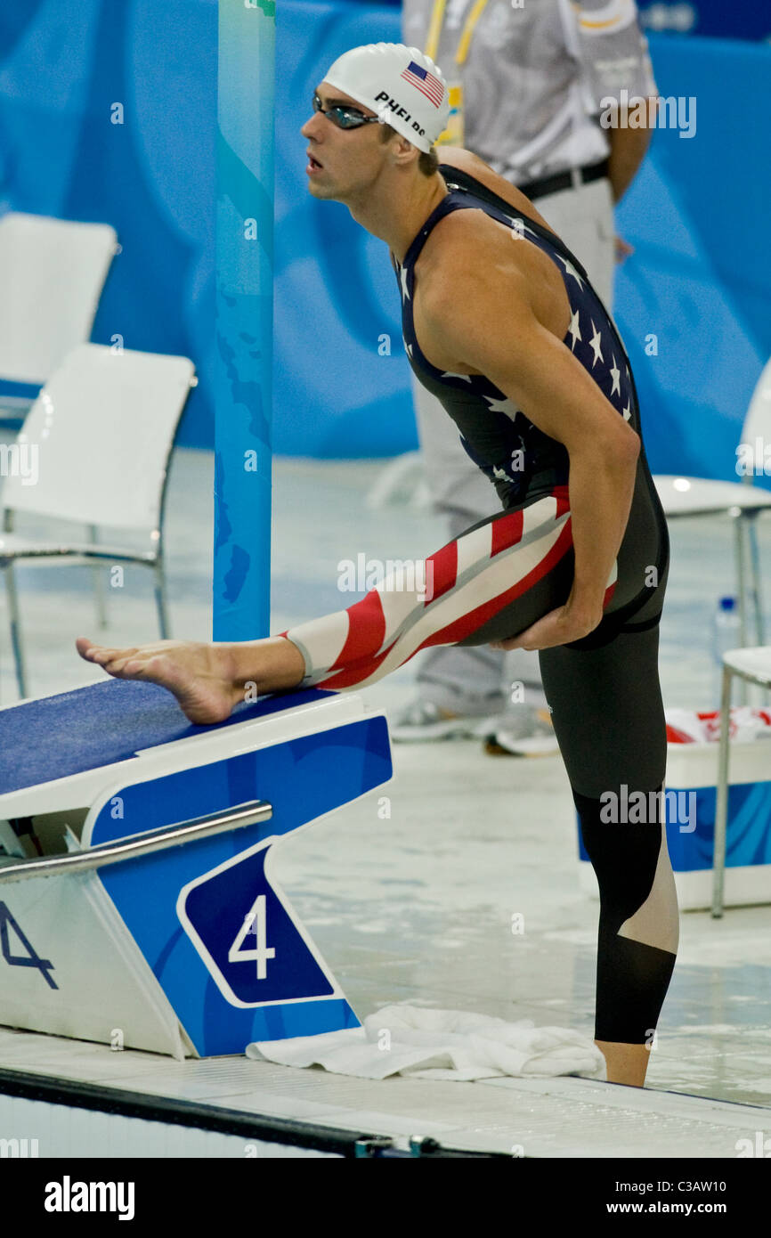Michael Phelps (USA) competing in the 200 free swimming competition at ...