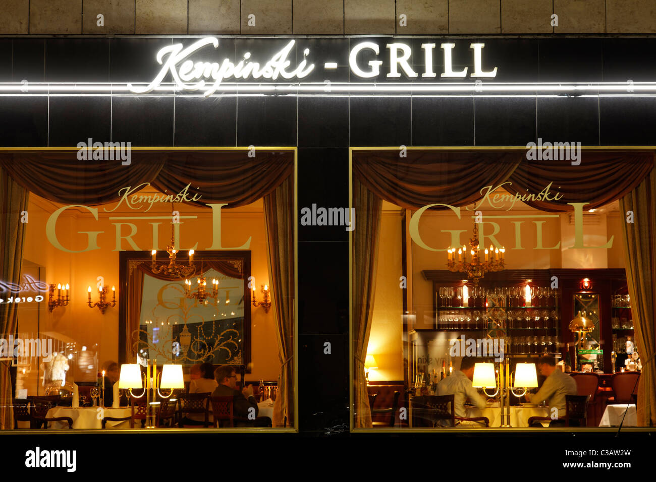 The famous restaurant Kempinski grill at night. Kempinski Hotel Bristol ...