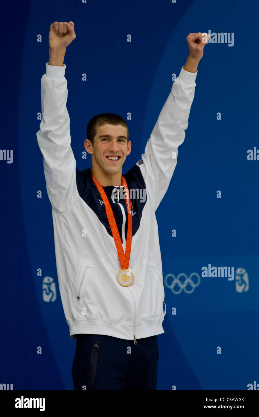 Michael Phelps winner of the gold medal in the 100m butterfly at the ...