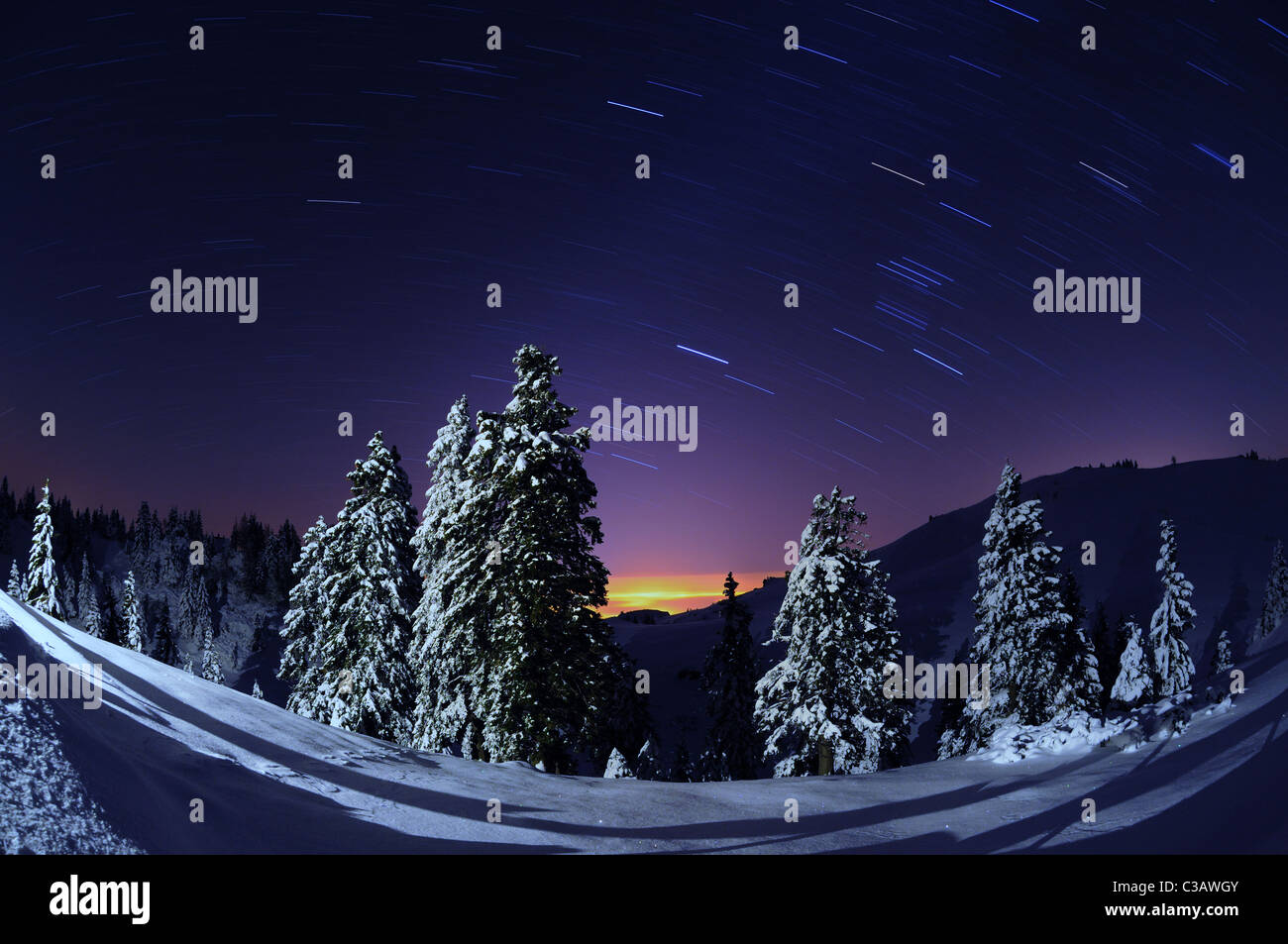 Nights skies in Slovenia Alps. Star trails Stock Photo - Alamy