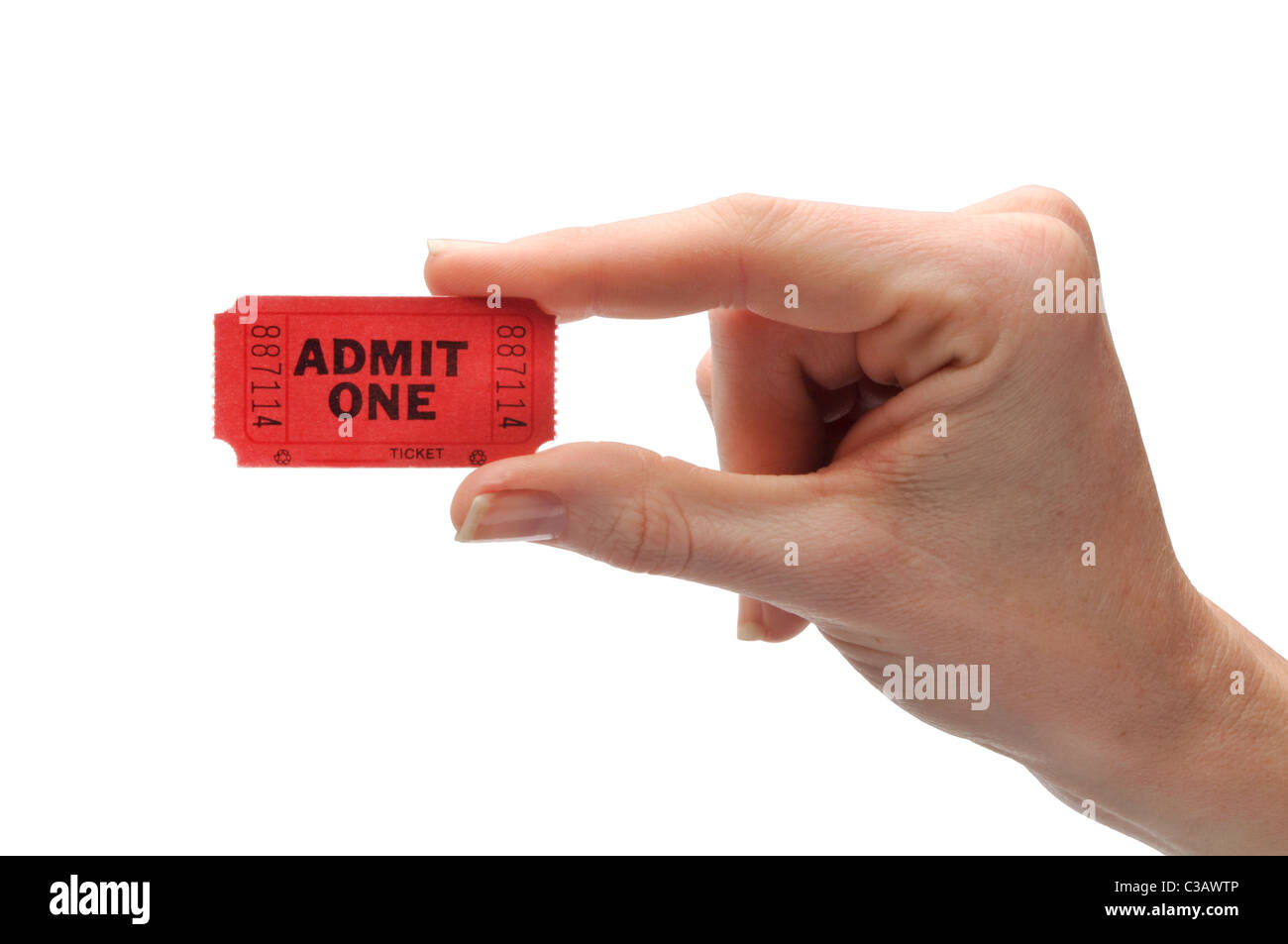 Hand holding red event ticket Stock Photo - Alamy
