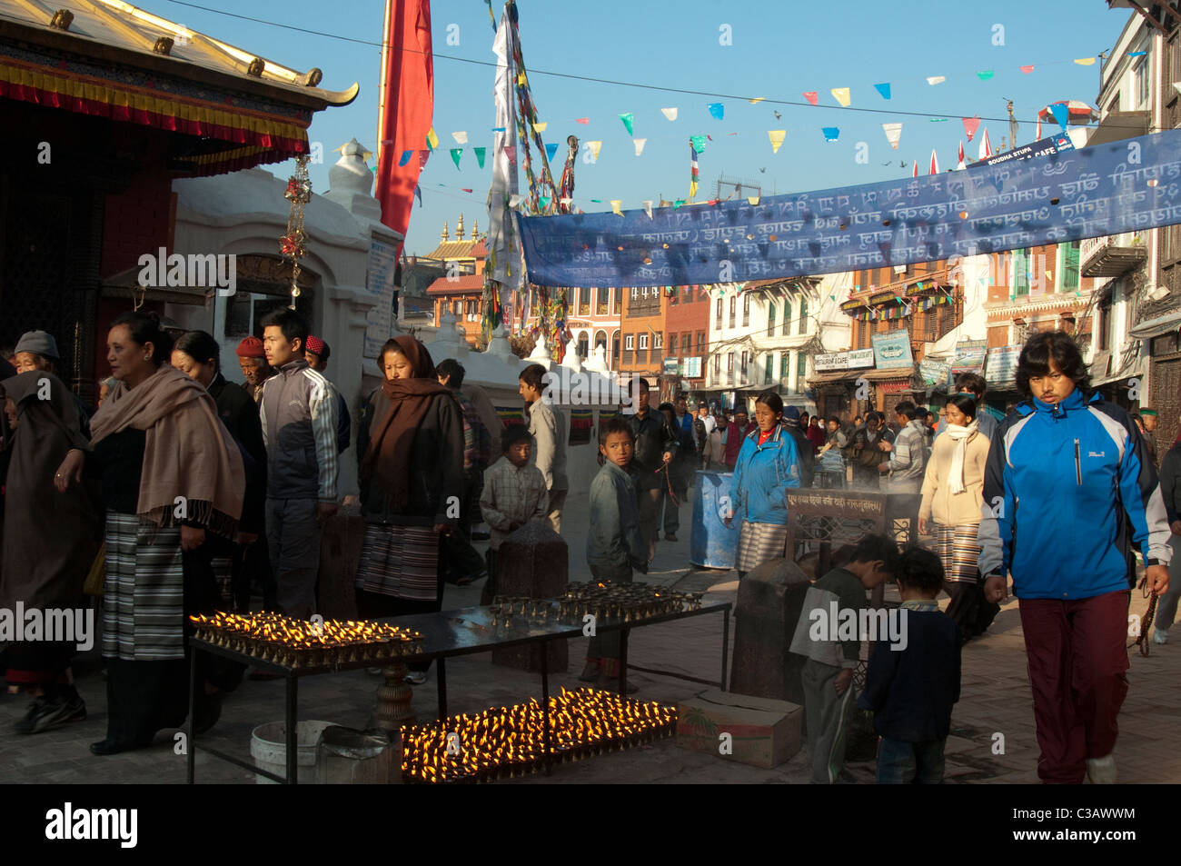 Worshippers circumambulate the Boudha Stupa near Kathmandu, Nepal Stock ...