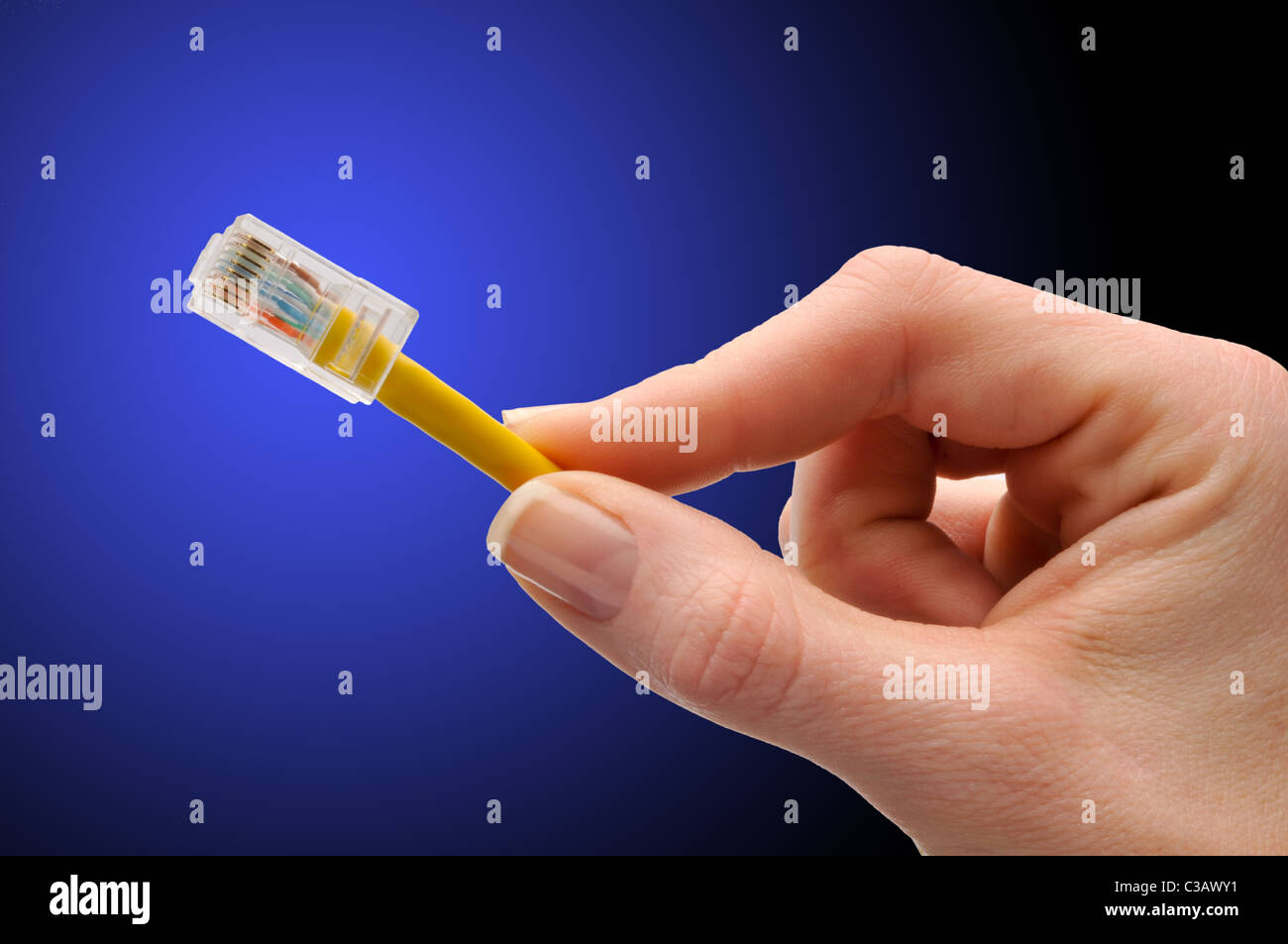 hand holding cat 5 network cable in fingers Stock Photo - Alamy