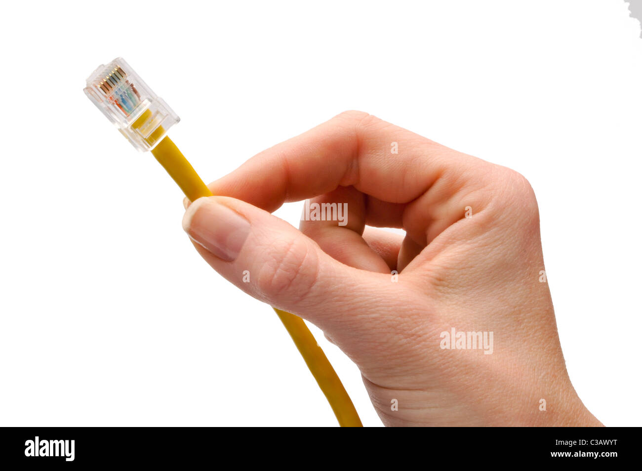 hand holding cat 5 network cable in fingers Stock Photo - Alamy