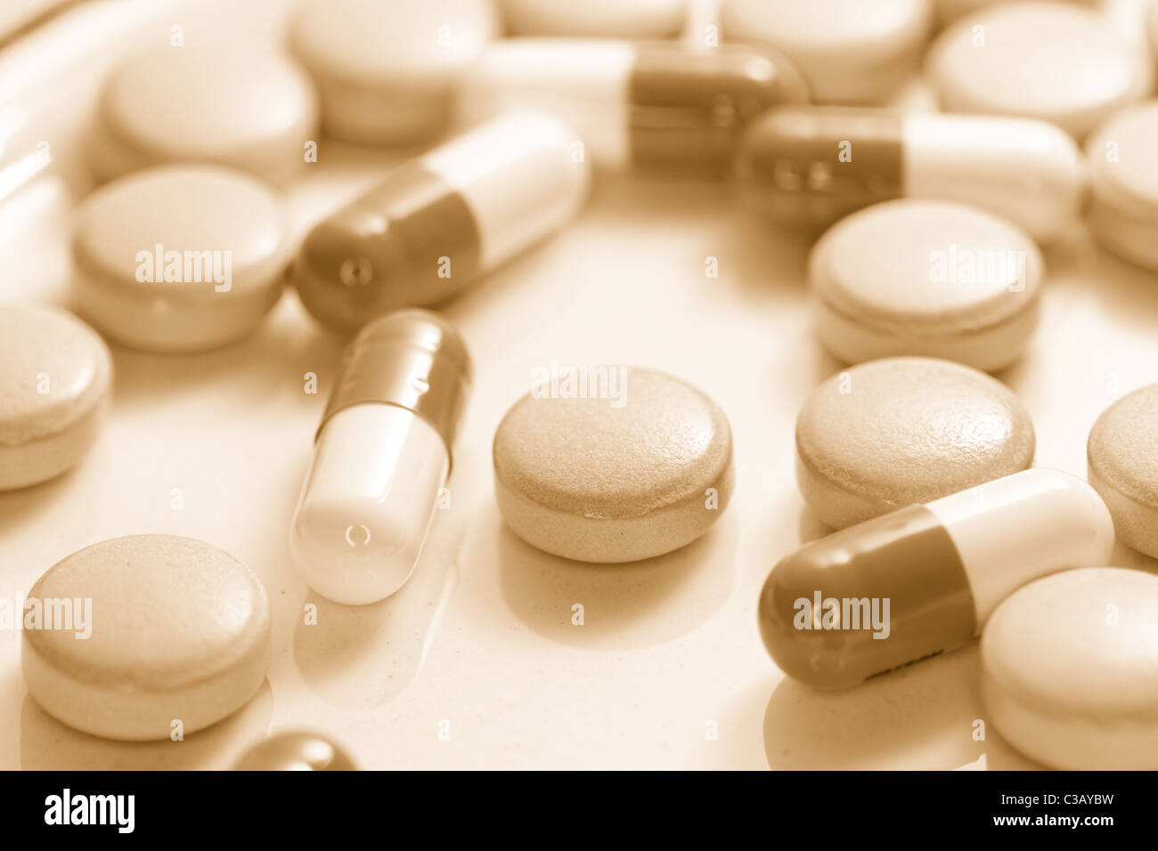 Assorted Pills in Sepia Stock Photo - Alamy