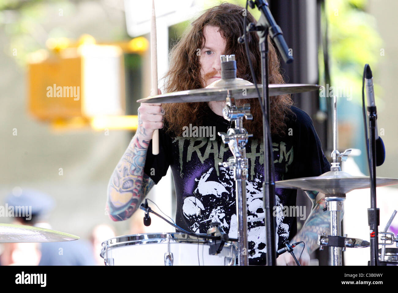Andy Hurley of Fall Out Boy performing on the 'Today Show' at Studio 1A ...