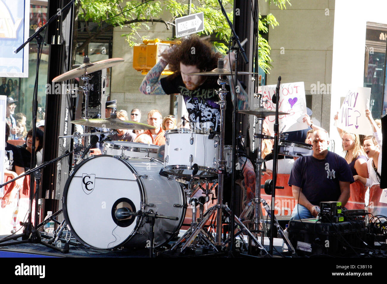 Andy Hurley of Fall Out Boy performing on the 'Today Show' at Studio 1A ...