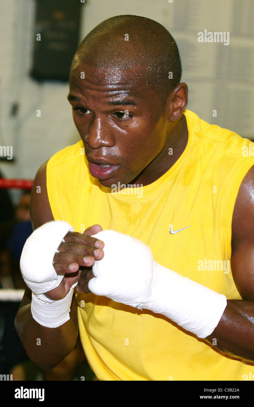 Floyd Mayweather attends a press day workout at a boxing gym in Canning ...