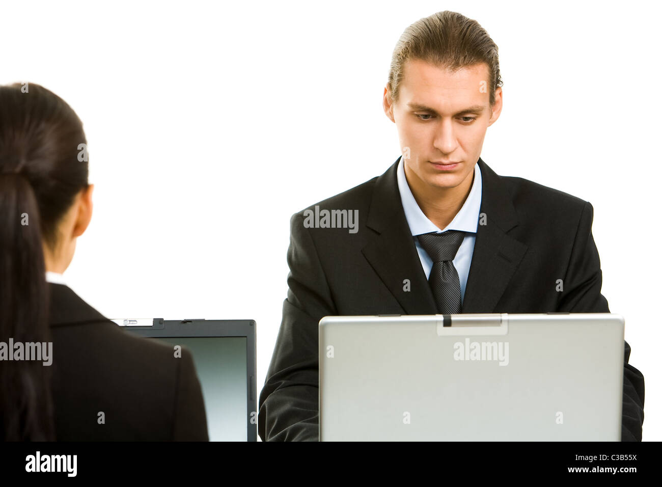 Portrait of executive employees working with laptop Stock Photo - Alamy