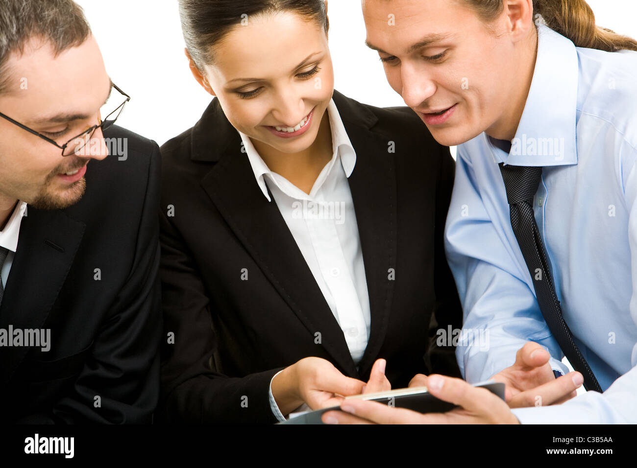 Portrait of executive partners communicating with each other Stock ...